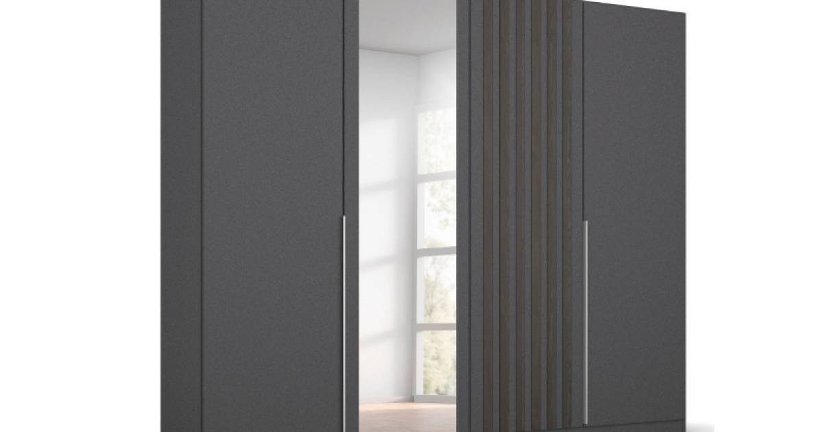 Dulap gri metalic/stejar negru-oglinda 226x210x54cm LAMELLA | 4 Sleep ...