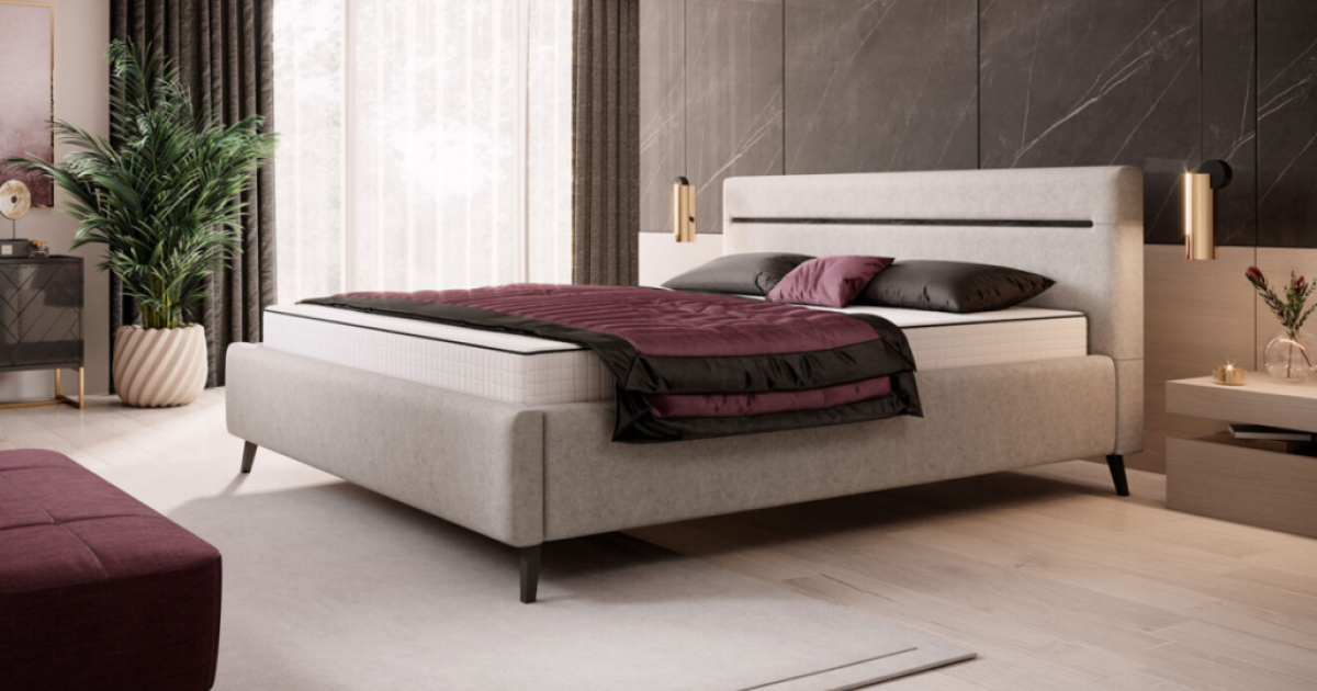 Pat tapitat cu somiera si spatiu pentru depozitare VUELTA (140x200cm ...